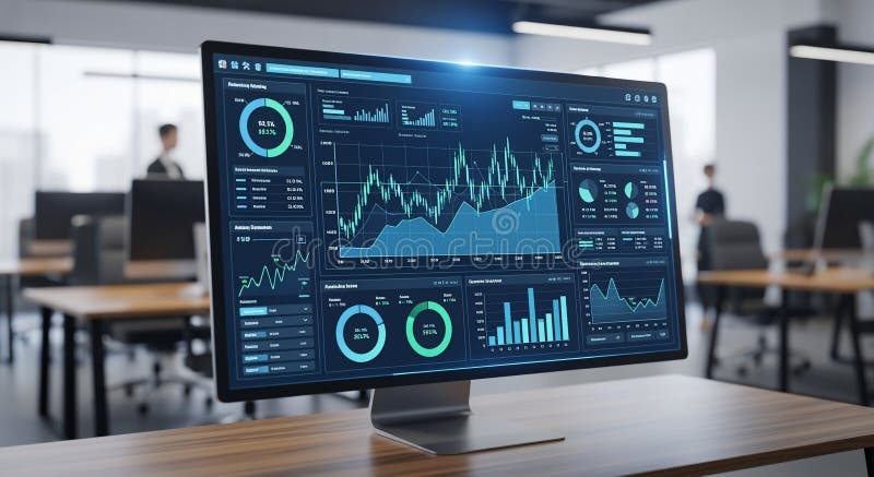 Financial Data on Computer Screen in Modern Office Stock Image - Image ...