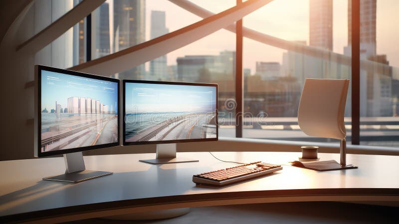 Modern Office Computer Screen Stock Illustration - Illustration of ...