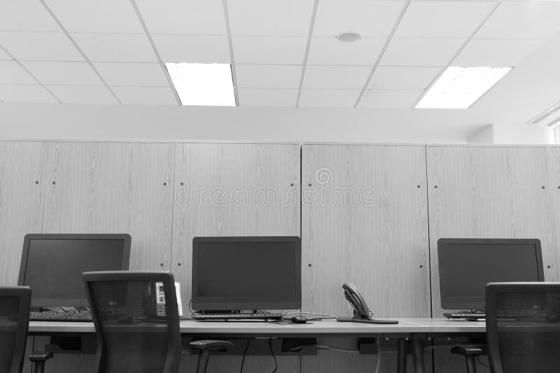 Modern Office with Computer Stock Image - Image of building, manager ...