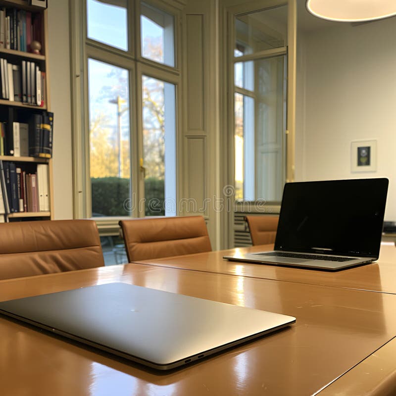 Modern Office with Computer on Table Work Stock Photo - Image of ...