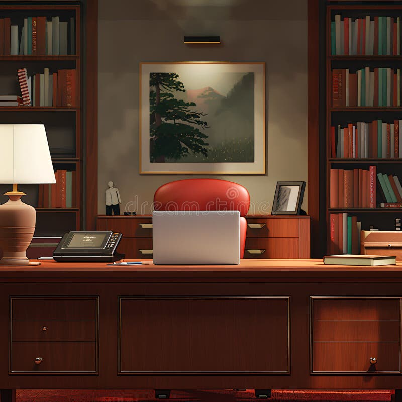 Modern Office with Computer on Table Work Stock Photo - Image of ...