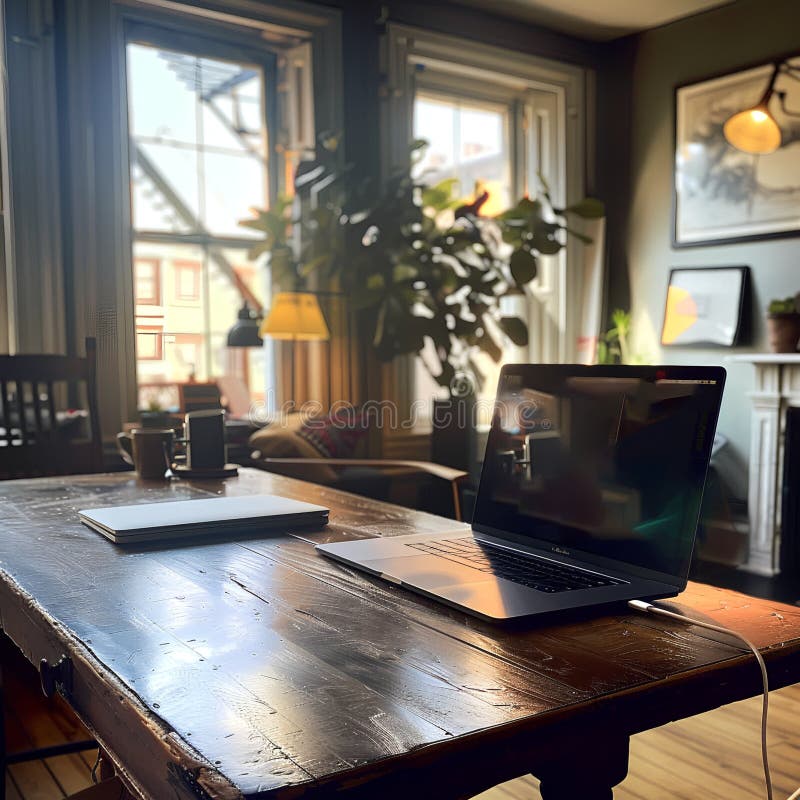 Modern Office with Computer on Table Work Stock Image - Image of home ...