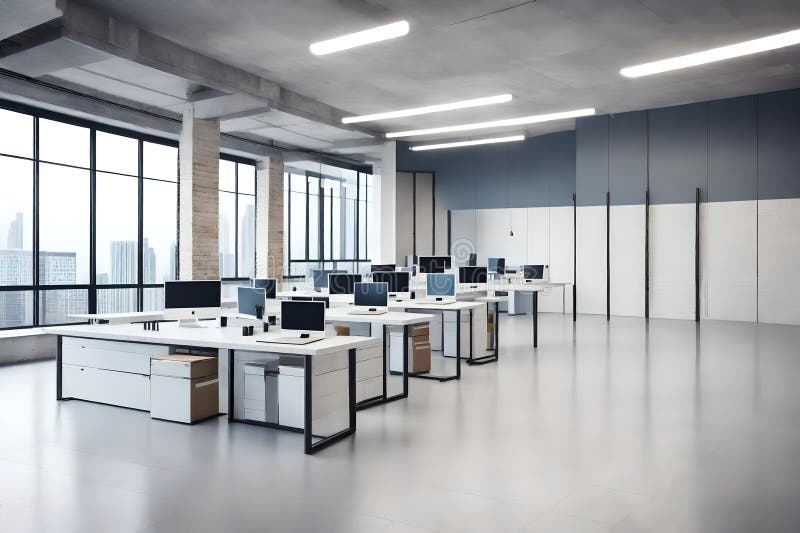 Modern Office with Computers Arranged in a Manner Stock Illustration ...