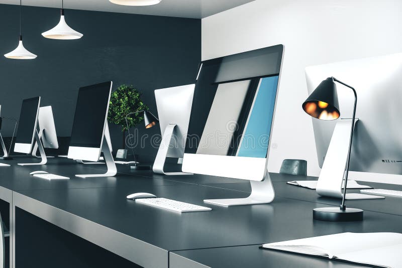 Modern Office with Computers Stock Illustration - Illustration of ...
