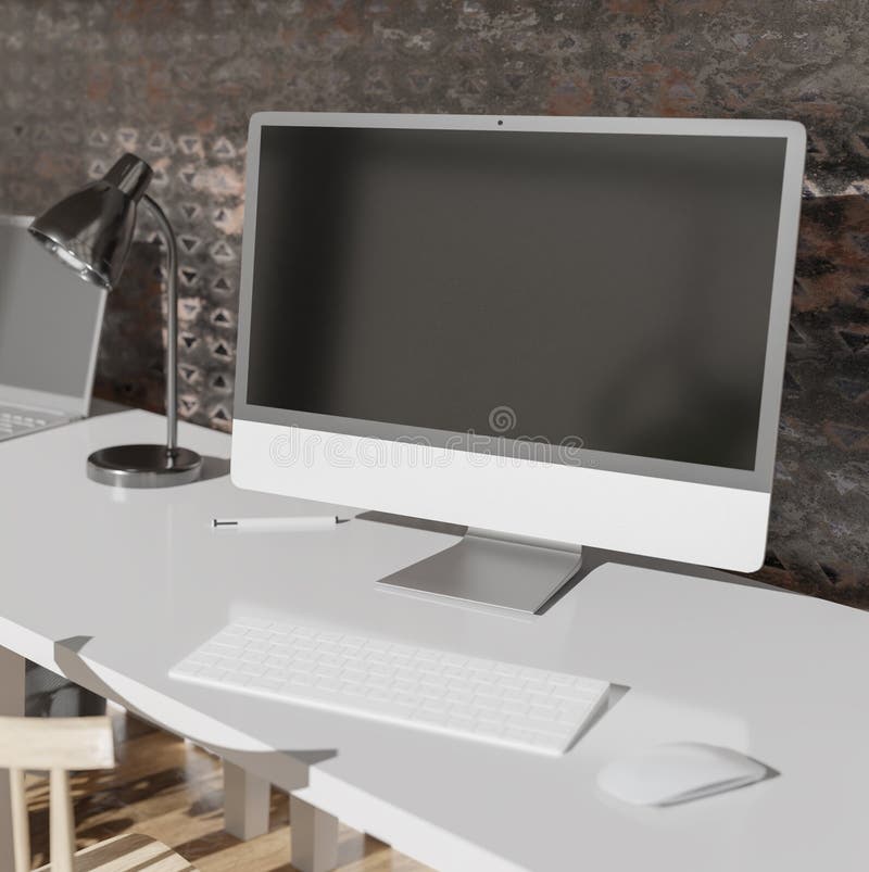 Modern Office with Computers Mockup. Black Screen Stock Illustration ...