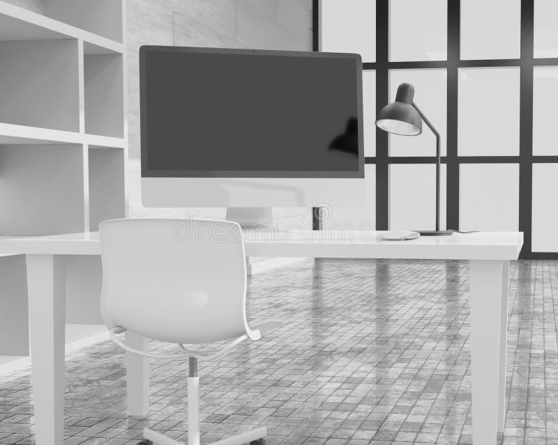 Modern Office with Computers Mockup. Black Screen Stock Illustration ...