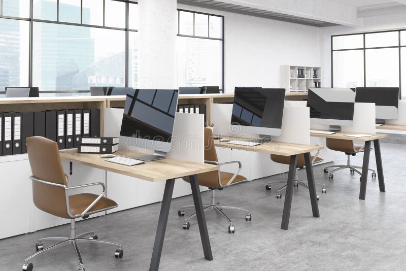 Modern Office with Computers Stock Illustration - Illustration of chair ...
