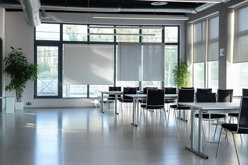 Modern Office Conference Hall Interior with Empty Chairs, Table ...