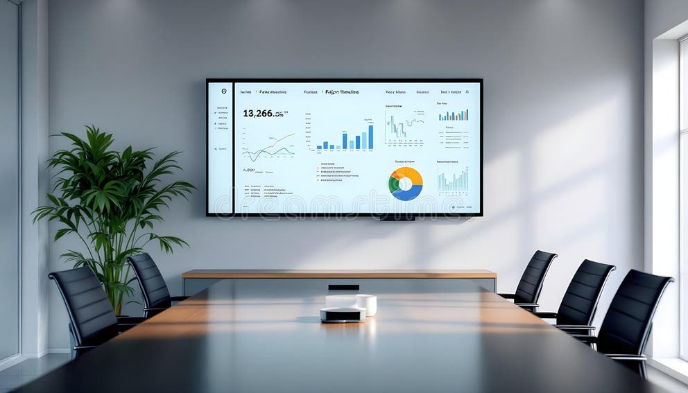 Modern Office Conference Room with Large Interactive Display Showing ...