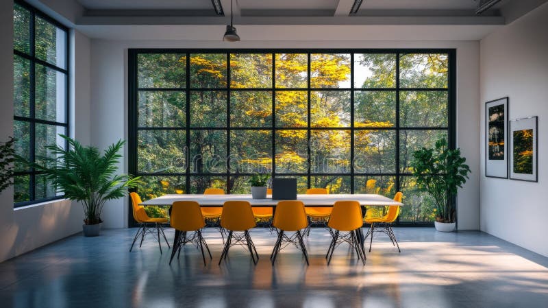 Modern Office Conference Room with Large Window View Stock Illustration ...