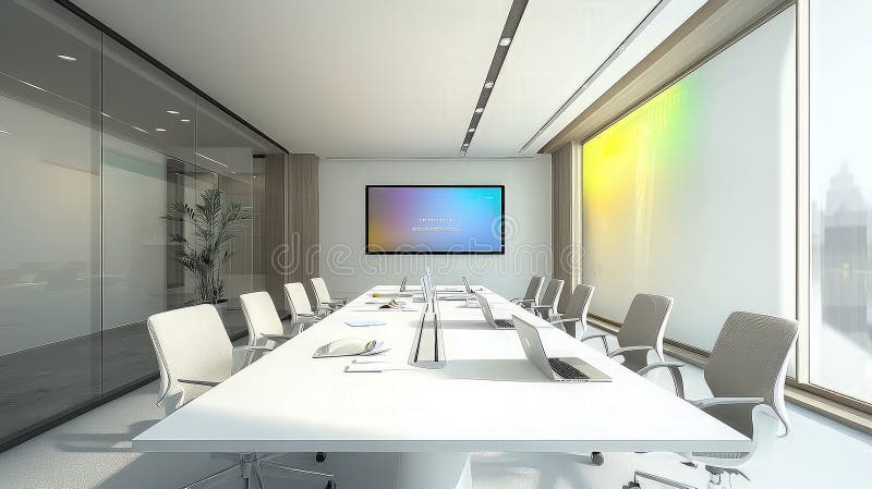 Modern Office Conference Room with Large Window Stock Photo - Image of ...