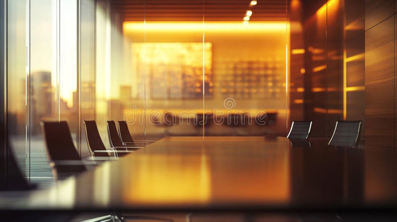Modern Office Conference Room with Warm Lighting and City View Stock ...