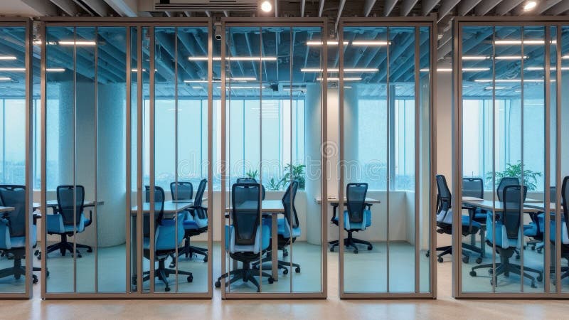 Modern Office Conference Rooms with Glass Walls and Blue Chairs Stock ...