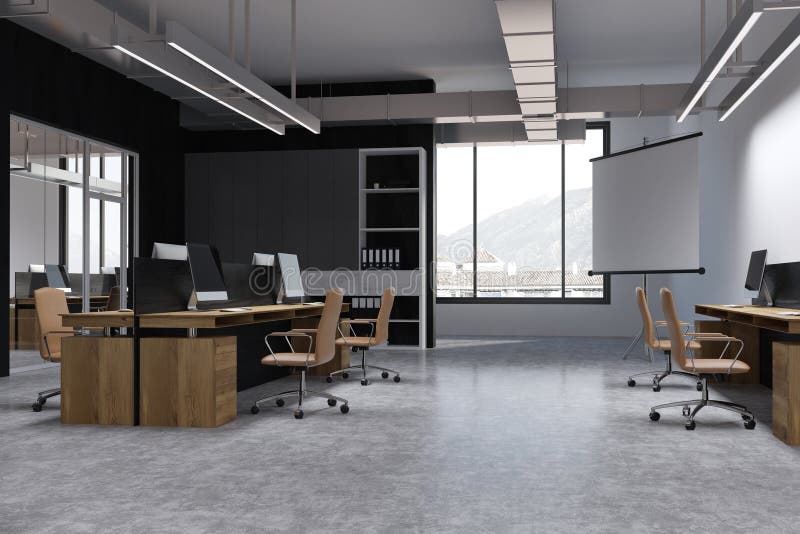 Black Wall Open Space Office Corner, Screen Stock Illustration ...