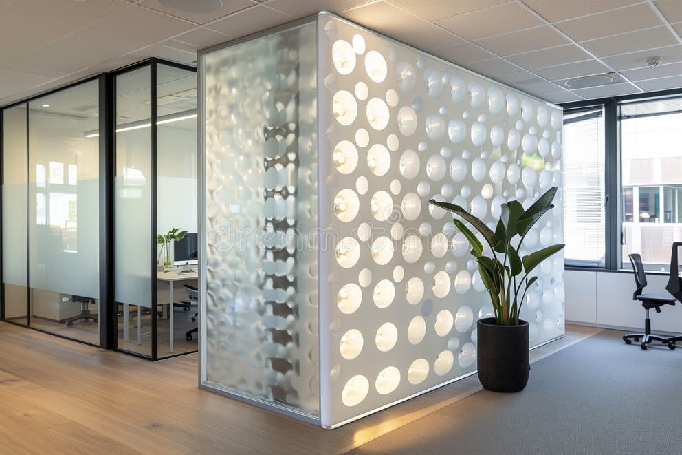 Modern Office Corner with a Minimalist Bubble Wall Stock Photo - Image ...