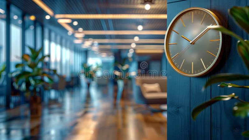 Modern Office Corridor with Clock on Wall Stock Image - Image of time ...