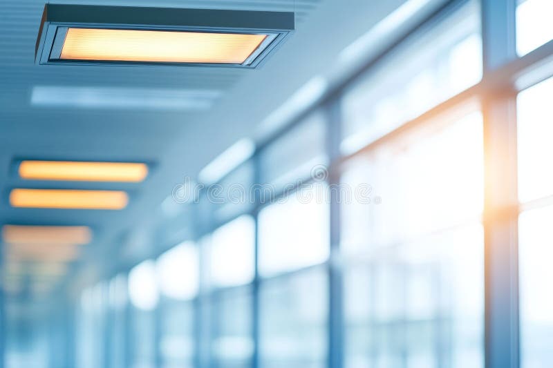 The Modern Office Corridor is Designed with Bright Lighting and Glass ...