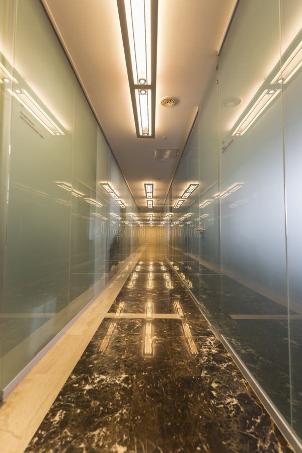 Modern Office Corridor With Glass Doors Stock Photo - Image of hall ...