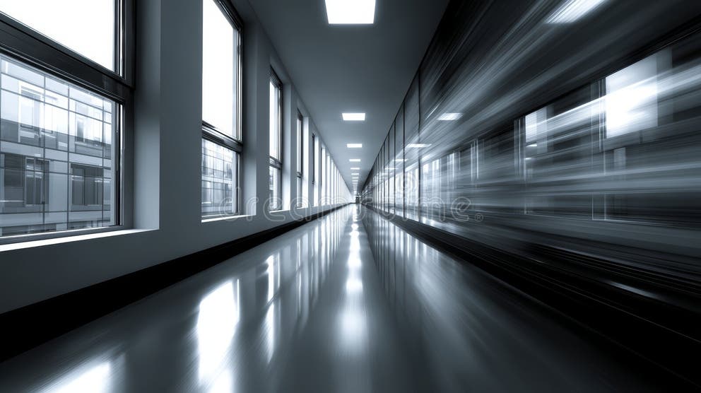 Modern Office Corridor with Motion Blur Effects Creating Dynamic ...