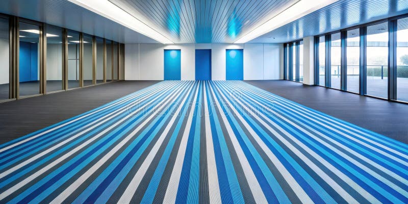 Modern Office Corridor with Striking Striped Flooring and Floor-to ...
