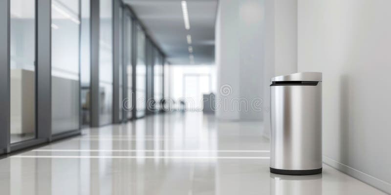 Modern Office Corridor with Trash Bin. Generative Ai Stock Illustration ...