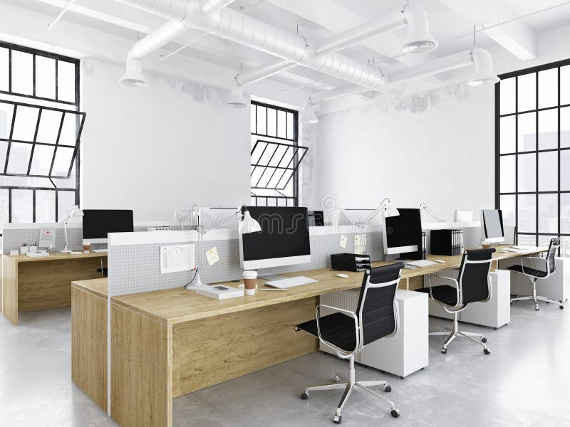 Modern Office with Creative Spaces. 3d Rendering Stock Illustration ...