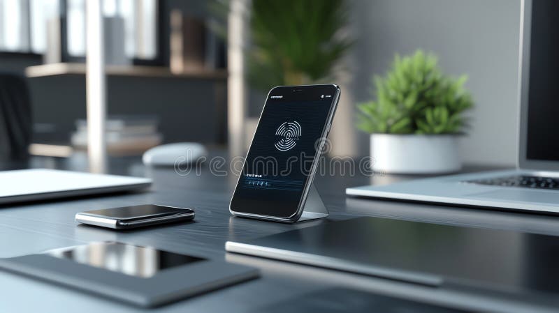 Modern Office 3D Render Fingerprint Security Stock Illustration ...