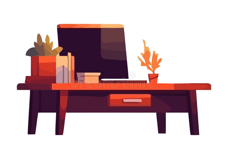 Modern Office Design with Computer and Plant Stock Vector ...