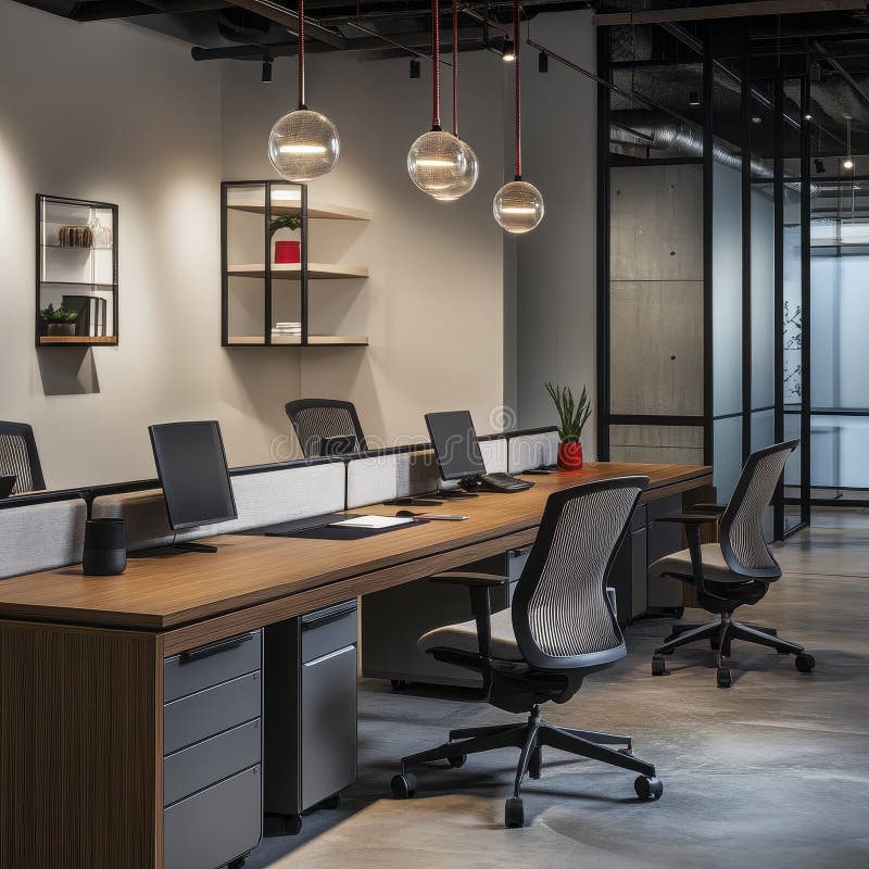 Explore a Modern Office Interior Design Featuring Sleek Workstations ...