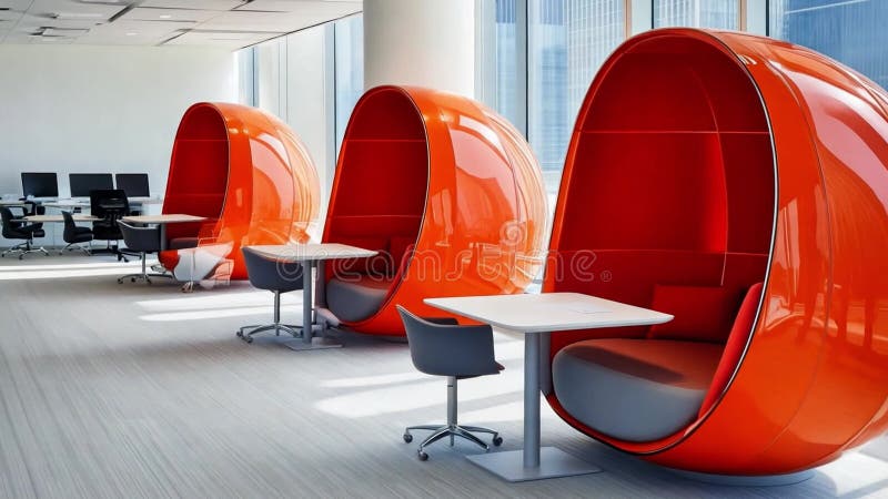 Modern Office Design Featuring Innovative Orange Seating Pods for ...