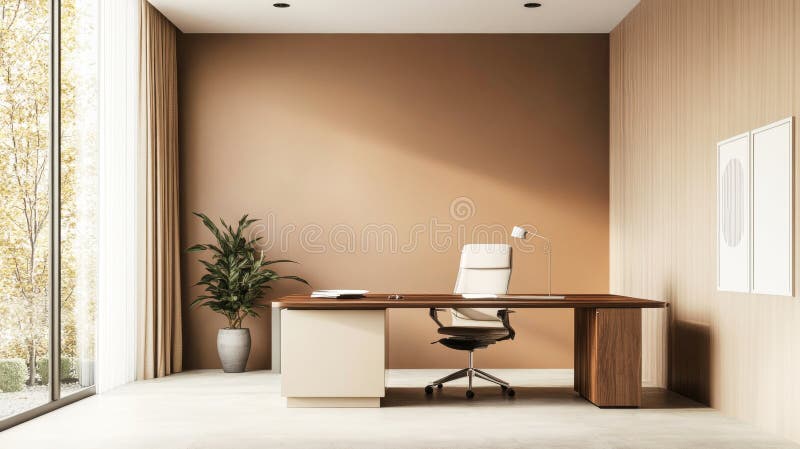 Modern Office Design Featuring a Neutral Mocha Mousse Wall with ...