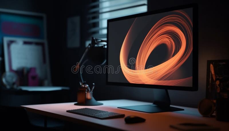 Modern Office Design with Glowing Computer Equipment and Digital ...