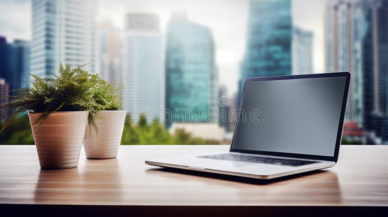 Modern Office Design: Laptop on a Stylish Worktable Stock Illustration ...