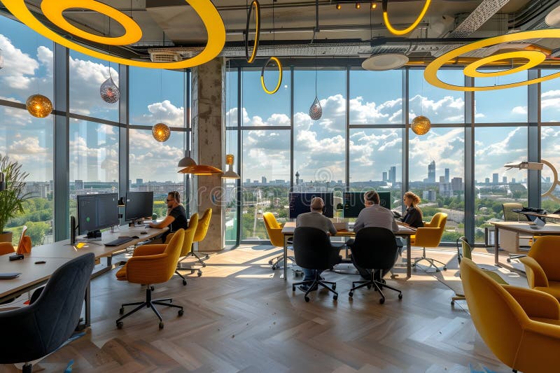 Modern Office Design: a Panoramic View Workspace Featuring Innovative ...