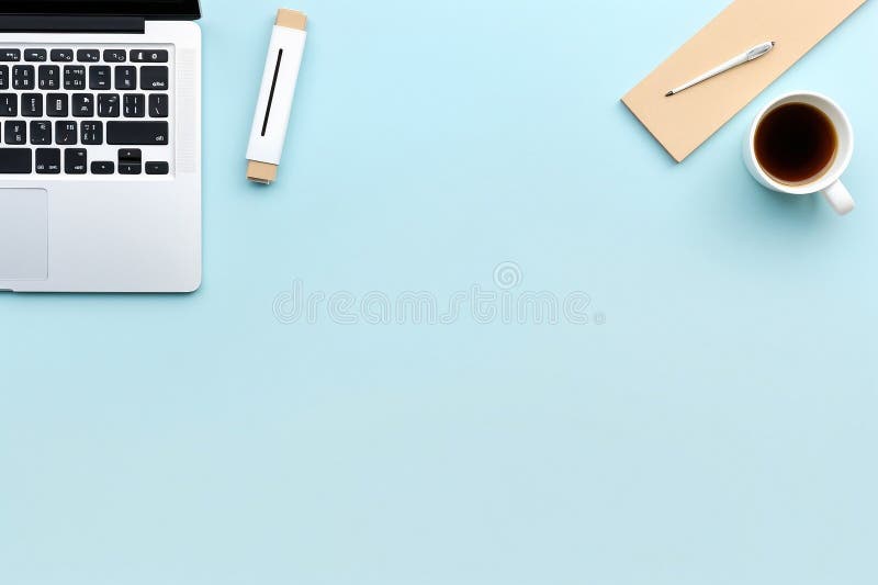 Modern Office Desk Arrangement with Notebook, Ruler, and Hot Beverage ...