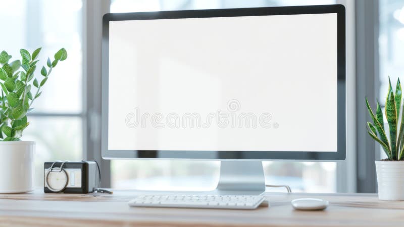 Modern Office Desk with Blank Screen Showcase Mockup for Website or ...
