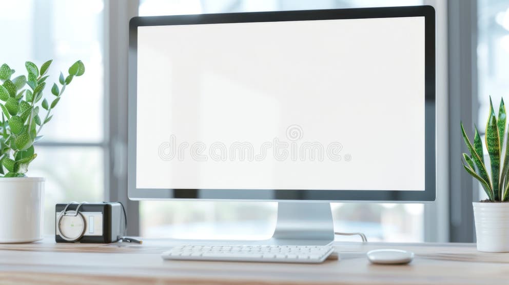 Modern Office Desk with Blank Screen Showcase Mockup for Website or ...