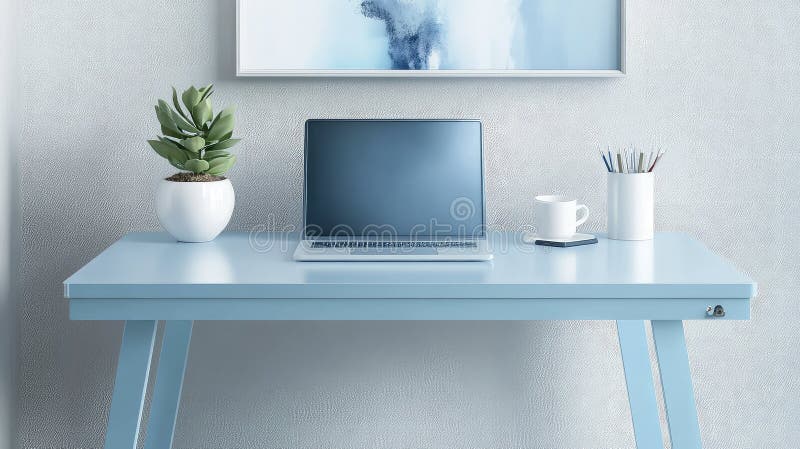 Modern office desk blue stock illustration. Illustration of gray ...