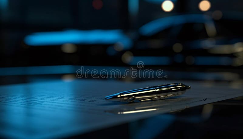 Modern Office Desk with Blue Pen and Paper on Wood Generated by AI ...