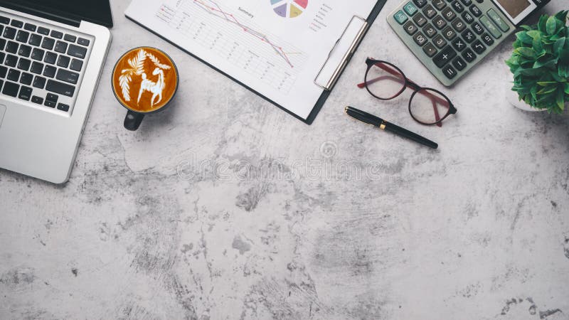 Modern Office Desk with Charts and Reports on Workplace Stock Image ...