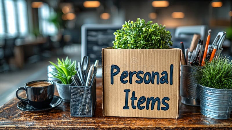Modern Office Desk is Cleared Packed Box Labeled Personal Items Sitting ...