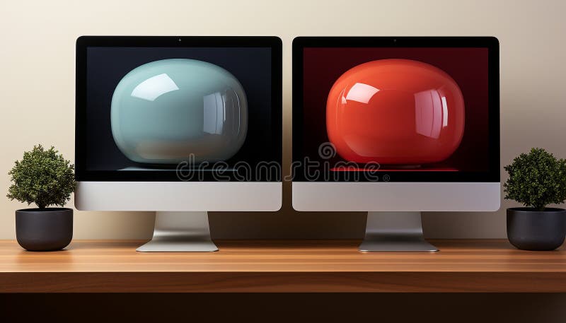 Modern Office Desk with Computer Monitor and Keyboard, Creative ...