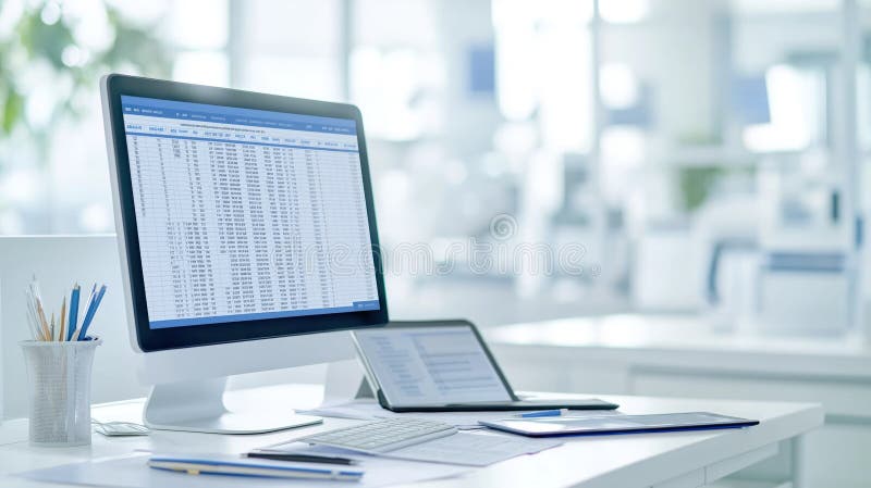 Modern Office Desk with Computer Screen Displaying Medical Bill ...