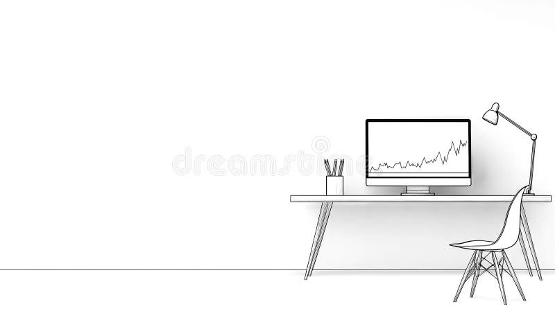 Modern Office Desk with Computer Showing Growing Statistics Graph Line ...