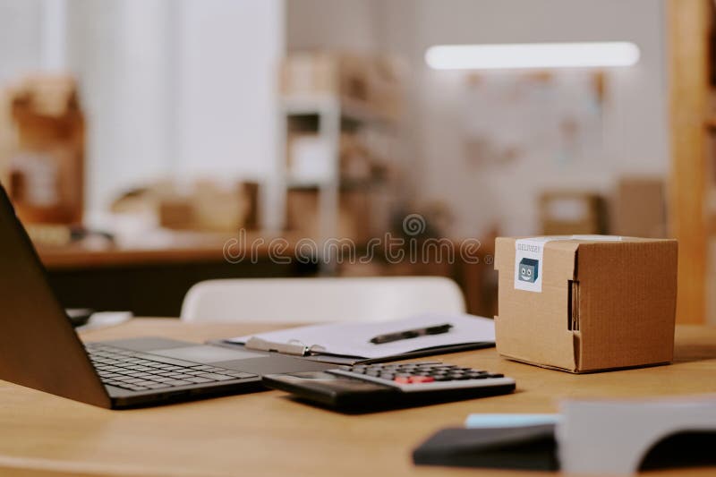 Modern Office Desk Containing Various Devices Stock Image - Image of ...