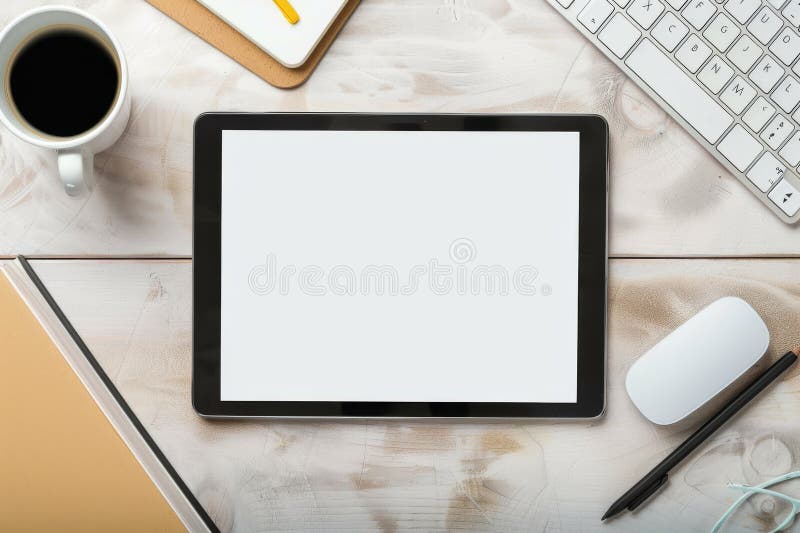 Modern Office Desk with Digital Tablet and Coffee in Morning Light ...