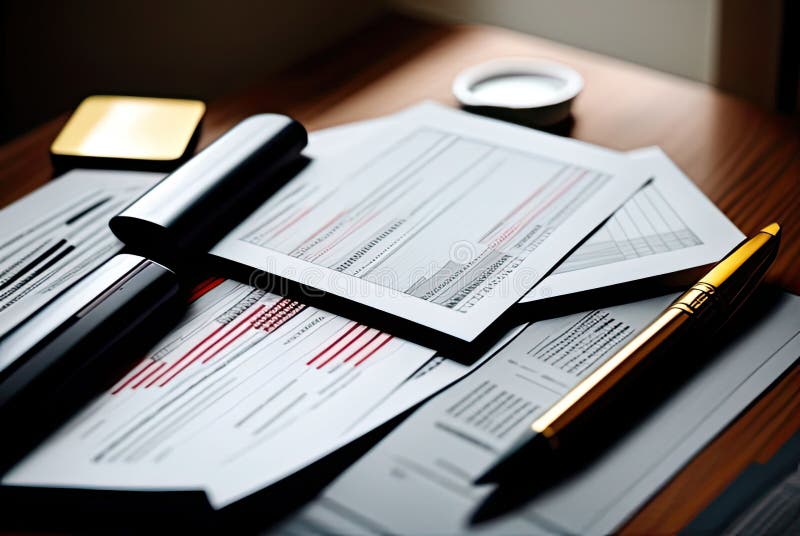 Modern Office Desk with Documents and Laptop Setup. Generative AI Stock ...