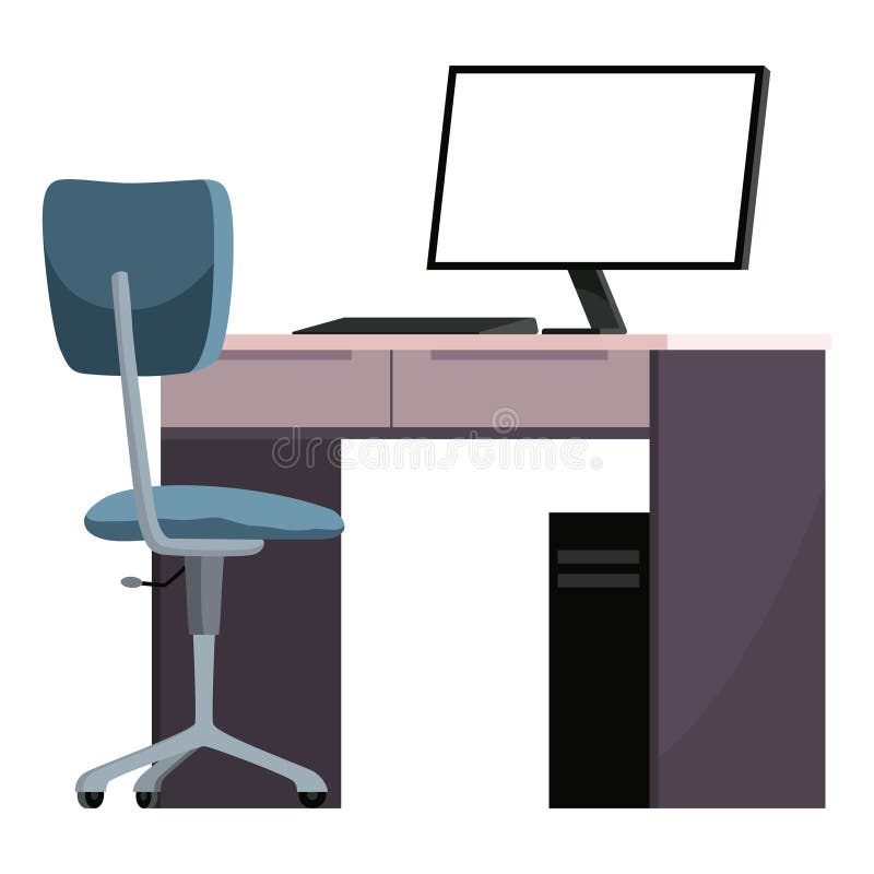 Modern Office Desk Flat Design Illustration. Computer Table Stock ...