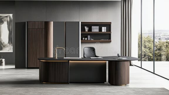 Modern Office Desk with Minimalist Design Stock Illustration ...