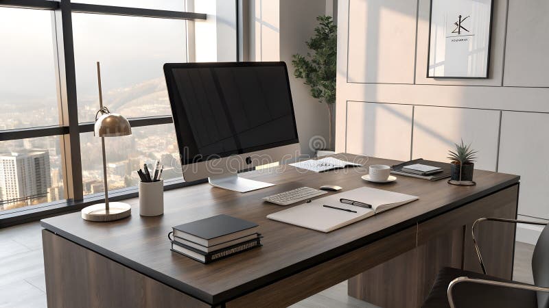 Modern Office Desk with Minimalist Workspace, Featuring Large Empty ...